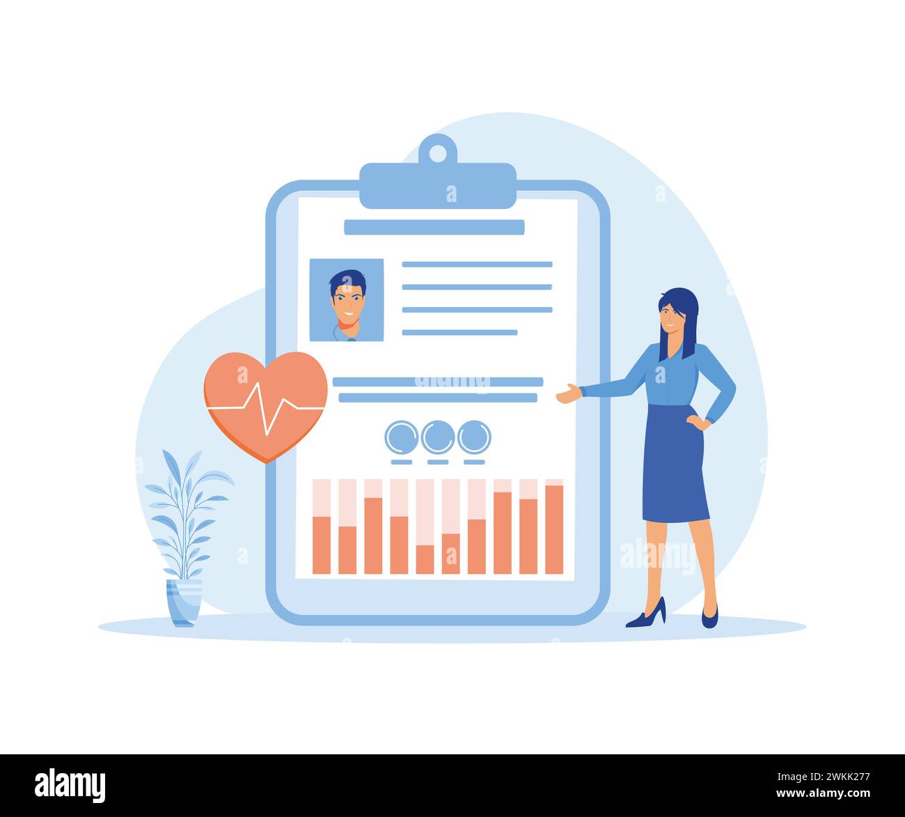 Tablet with patient photo, cardiogram and health indicators for ...