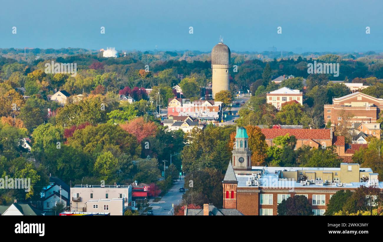 Aerial Autumn View of Ypsilanti with Historic Water Tower Stock Photo ...