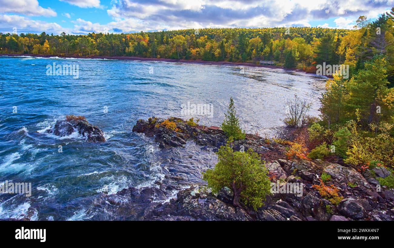 Aerial Autumn Lakeshore and Dense Forest View, Lake Superior Stock ...