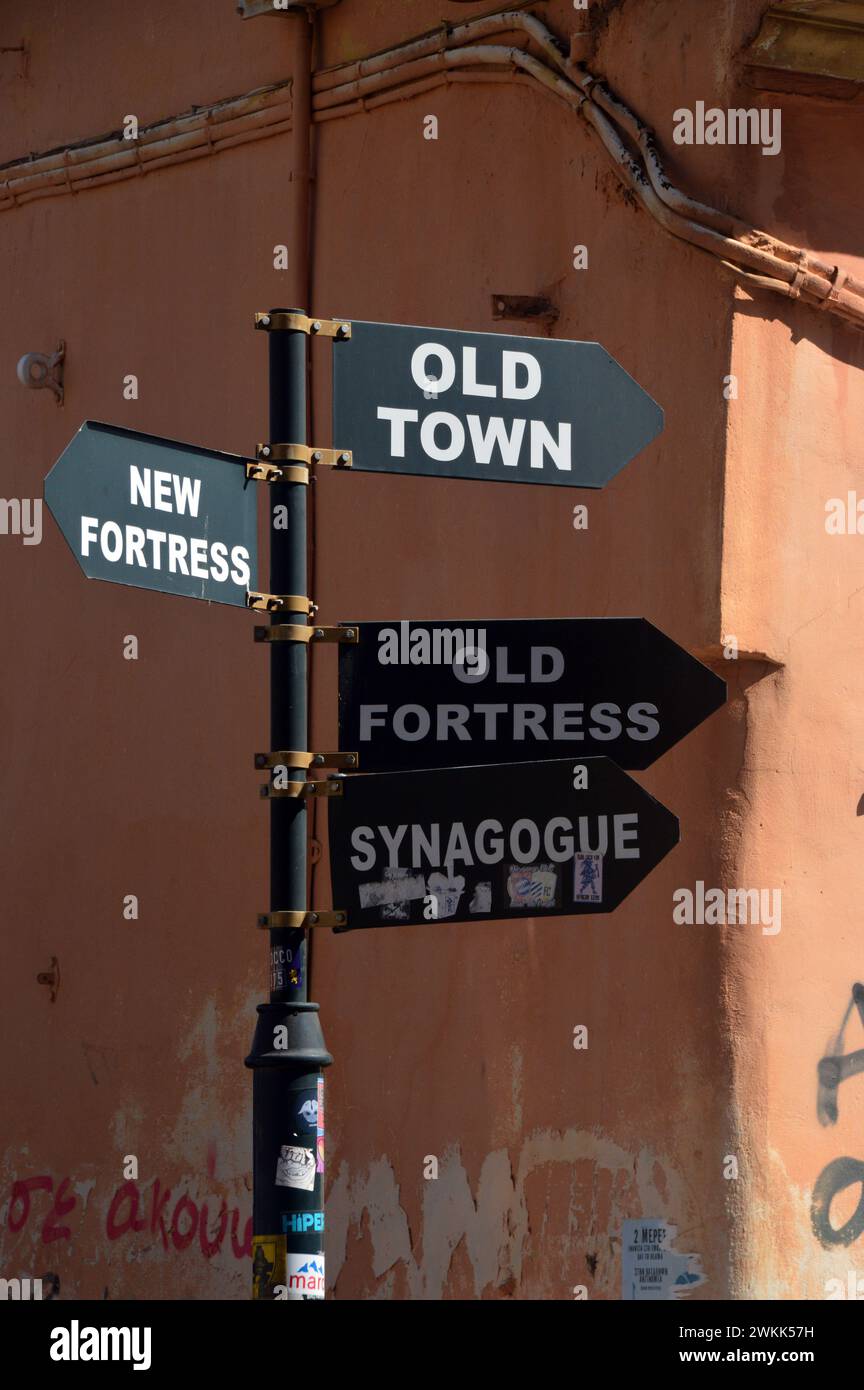 Black Metal Signpost for New, Old Fortress, Synagogue & Old Town in ...
