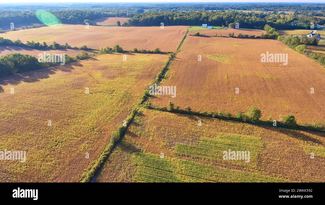 Aerial View of Patchwork Farmland in Indiana - Drone Captured Landscape ...