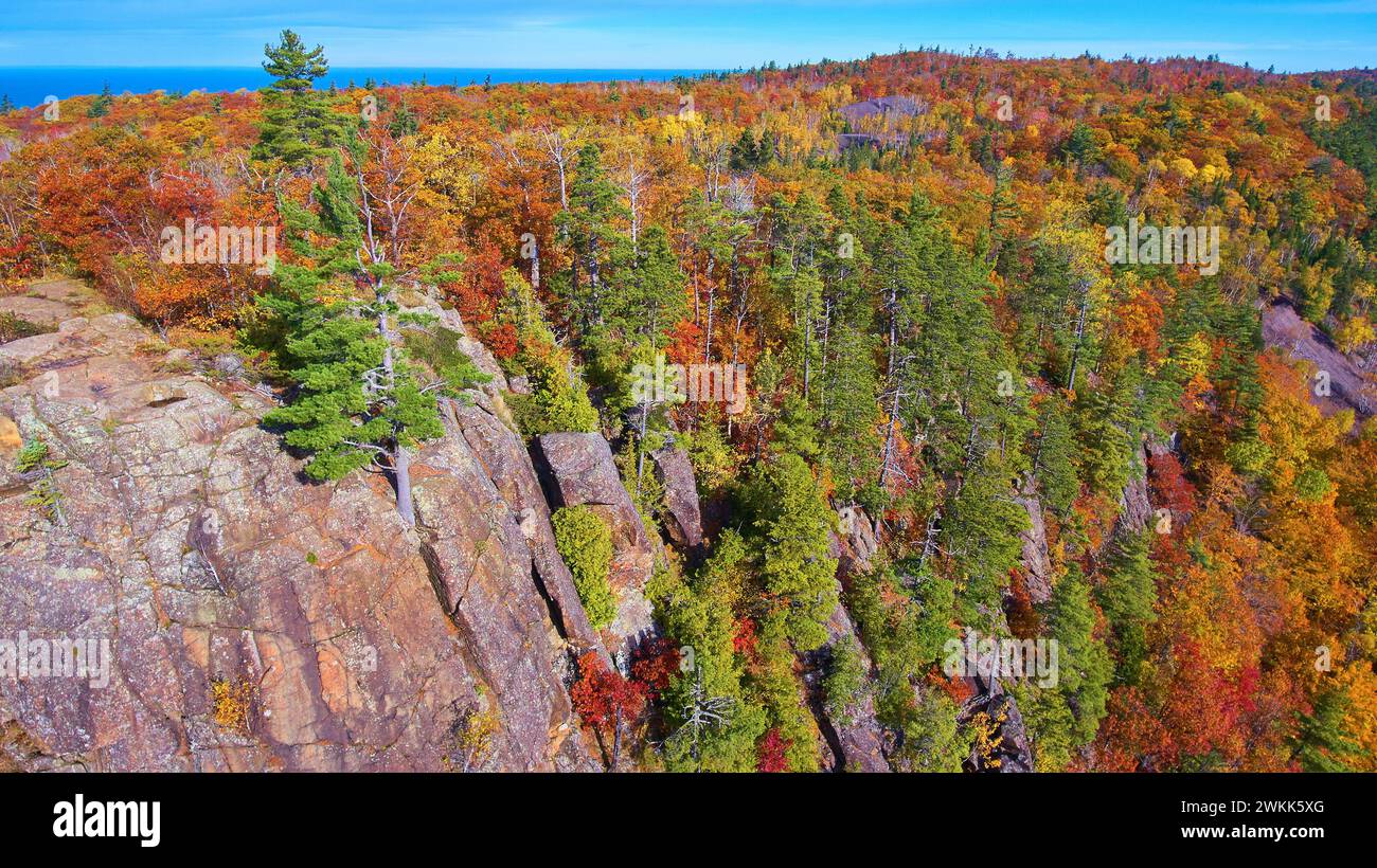 Aerial Autumn Splendor in Michigan Forest with Rocky Cliffs Stock Photo ...