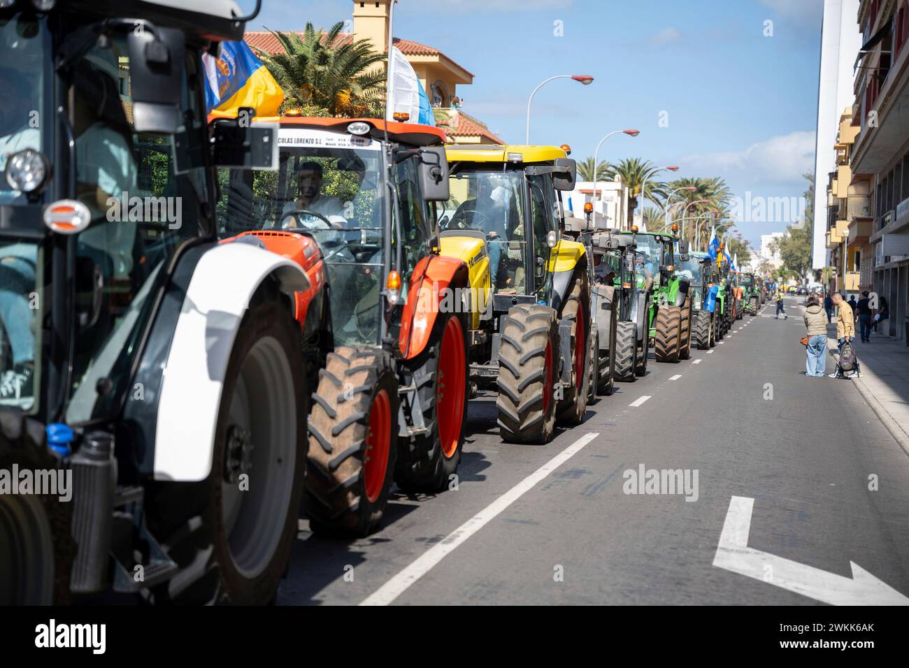 A column of tractors arrives at the Government Delegation of the Canary ...
