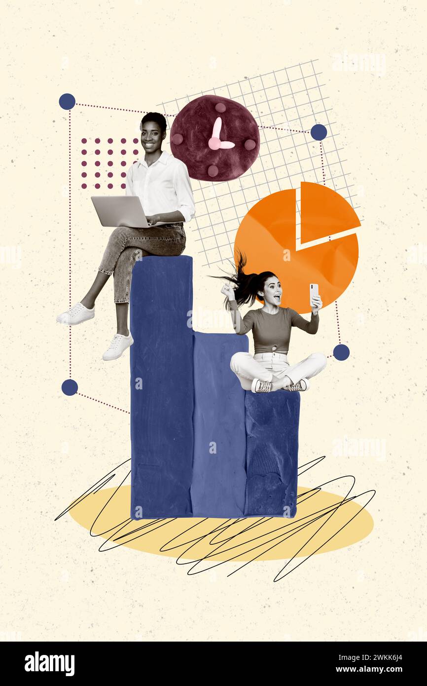 Collage illustration financial theme of two colleagues in business ...