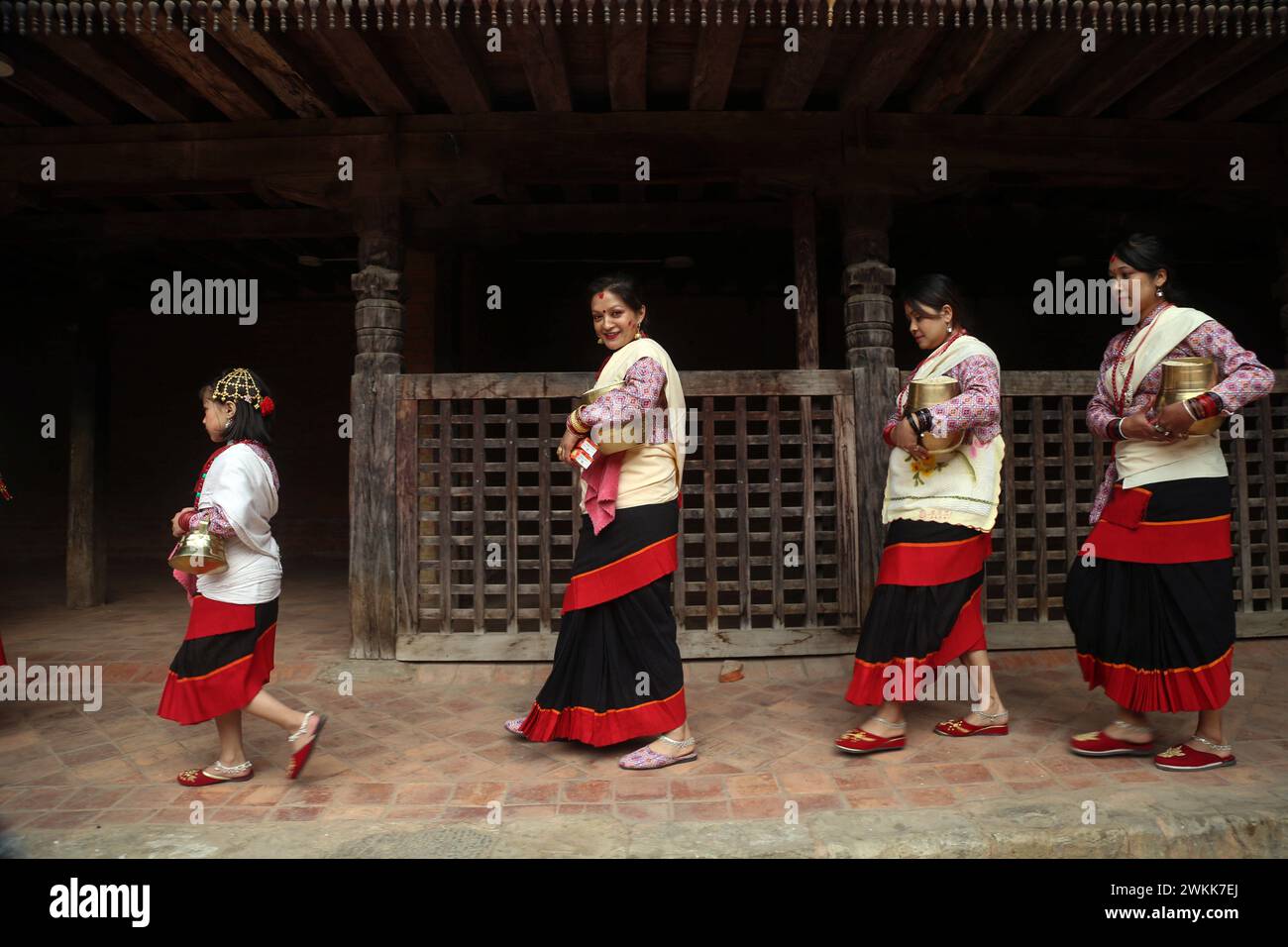 Lalitpur, Bagmati, Nepal. 21st Feb, 2024. Girls from Newar community ...