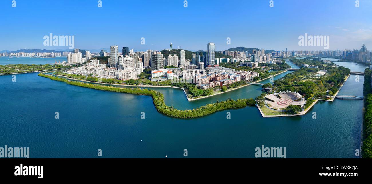 (240221) -- XIAMEN, Feb. 21, 2024 (Xinhua) -- An aerial panoramic drone ...
