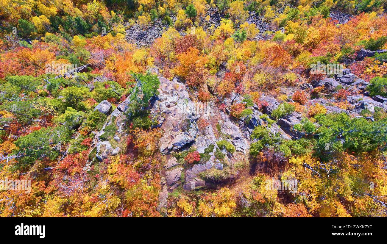 Aerial Autumn Tapestry in Michigan Forest with Rock Formations Stock ...