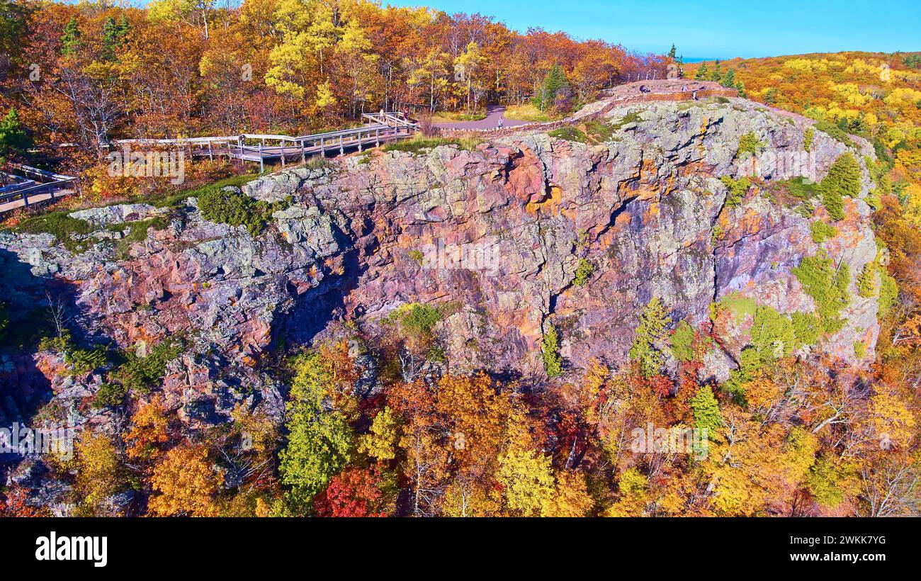 Aerial Autumn Cliff Boardwalk Overlook in Michigan Stock Photo - Alamy