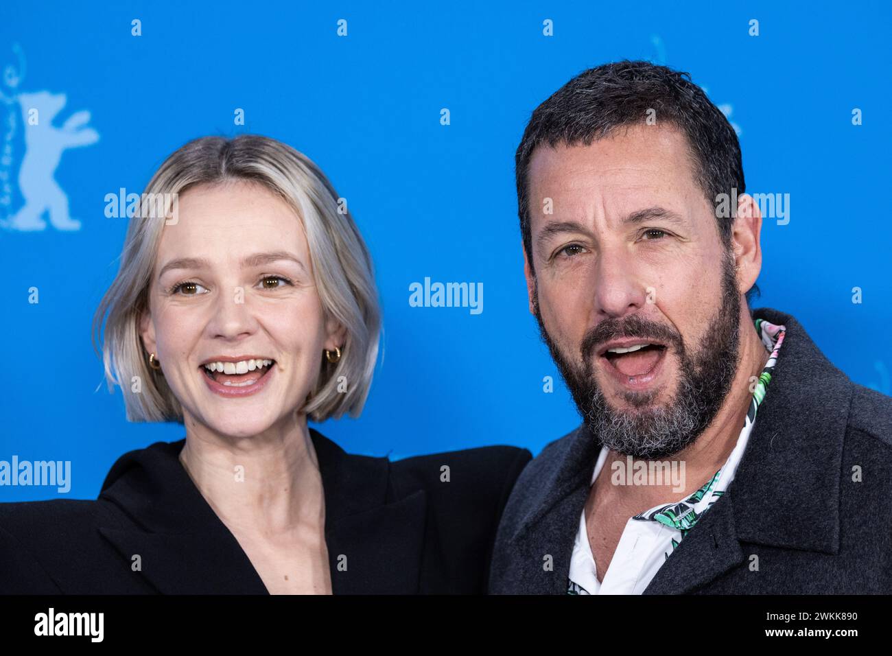 Berlin, Germany. 21st Feb, 2024. Actors Carey Mulligan and Adam Sandler ...