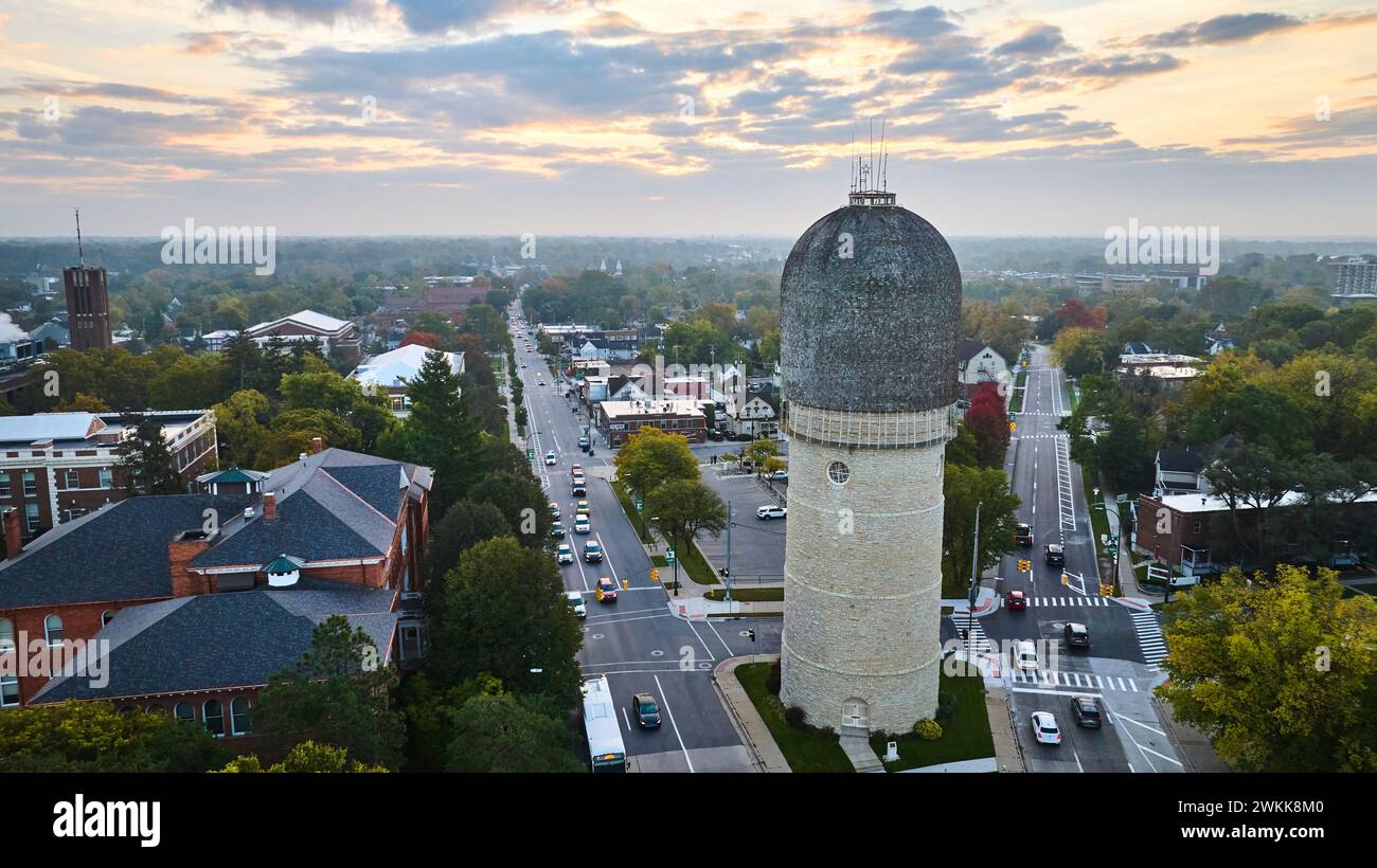 Aerial View of Ypsilanti Water Tower at Sunrise, Michigan Stock Photo ...
