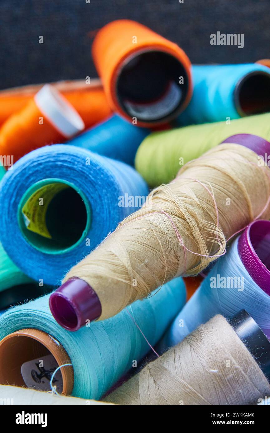 Colorful Thread Spools in Close-Up Detail Stock Photo - Alamy