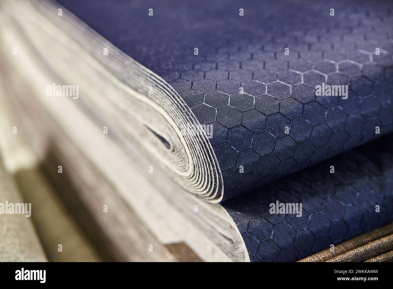 Luxury Blue Hexagonal Patterned Fabric Texture Close-Up Stock Photo - Alamy