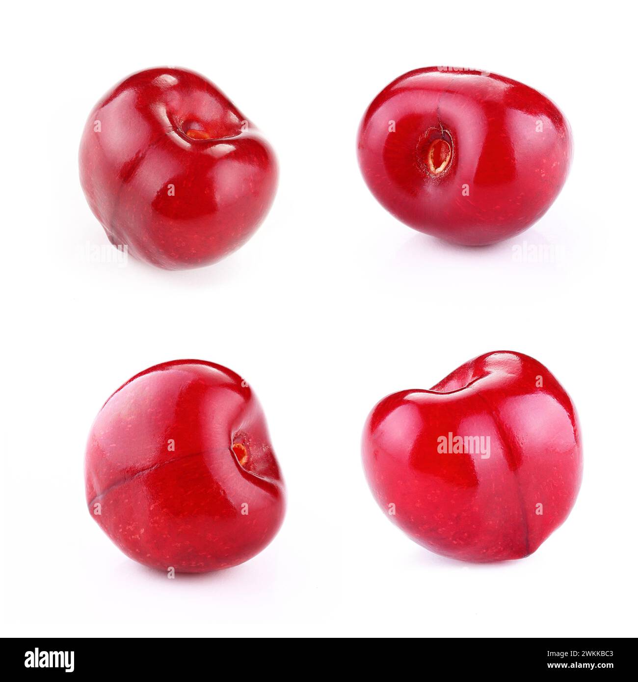 cherry with leaf isolated white background Stock Photo - Alamy