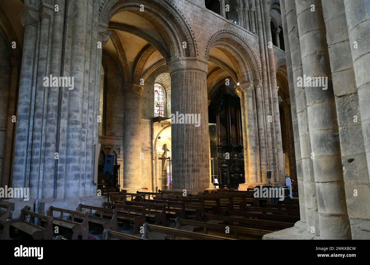 The ribbed vault of Durham Cathedral (Durham, England) rests on massive ...