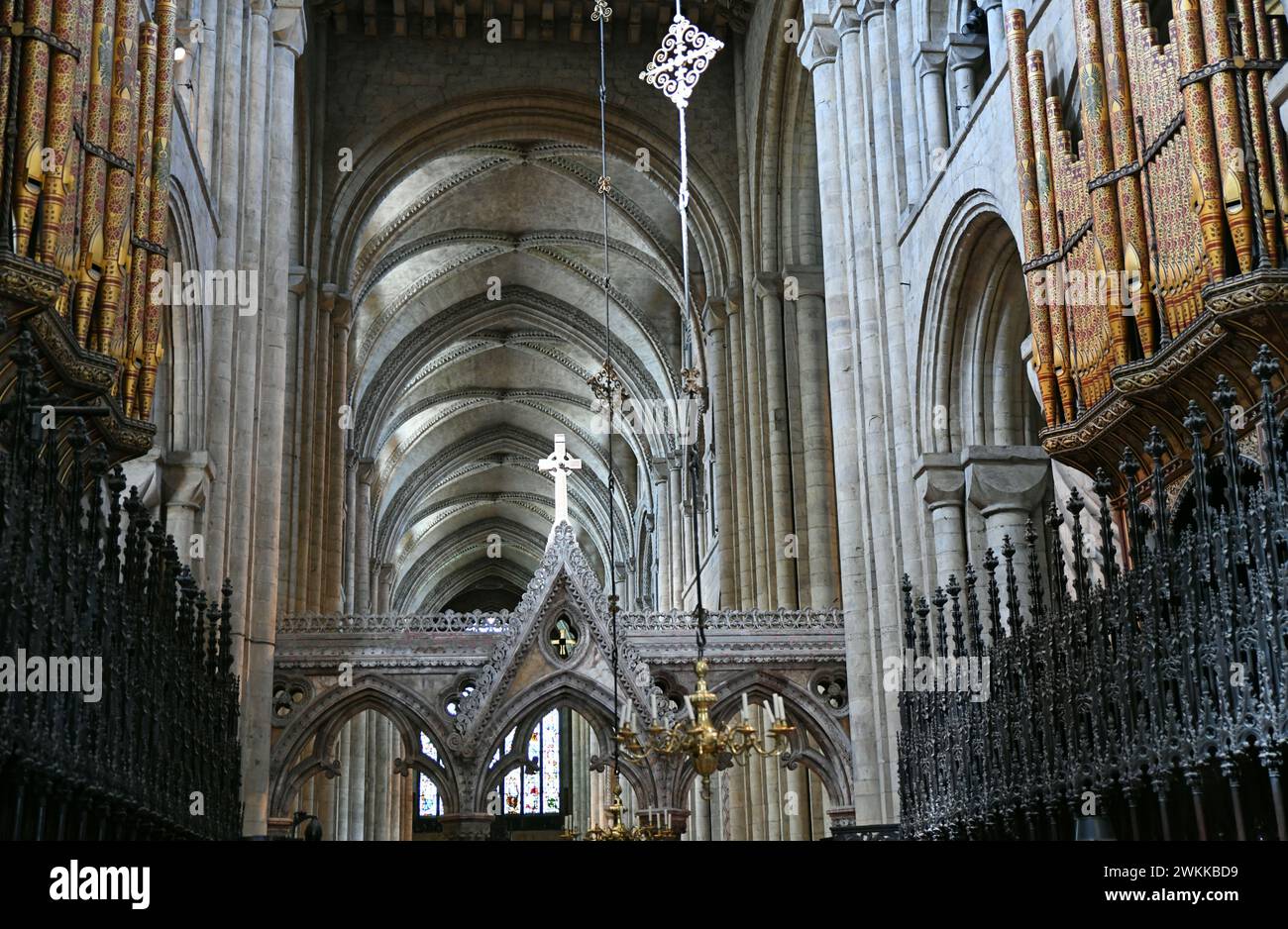 The ribbed vault of Durham Cathedral (Durham, England) rests on massive ...