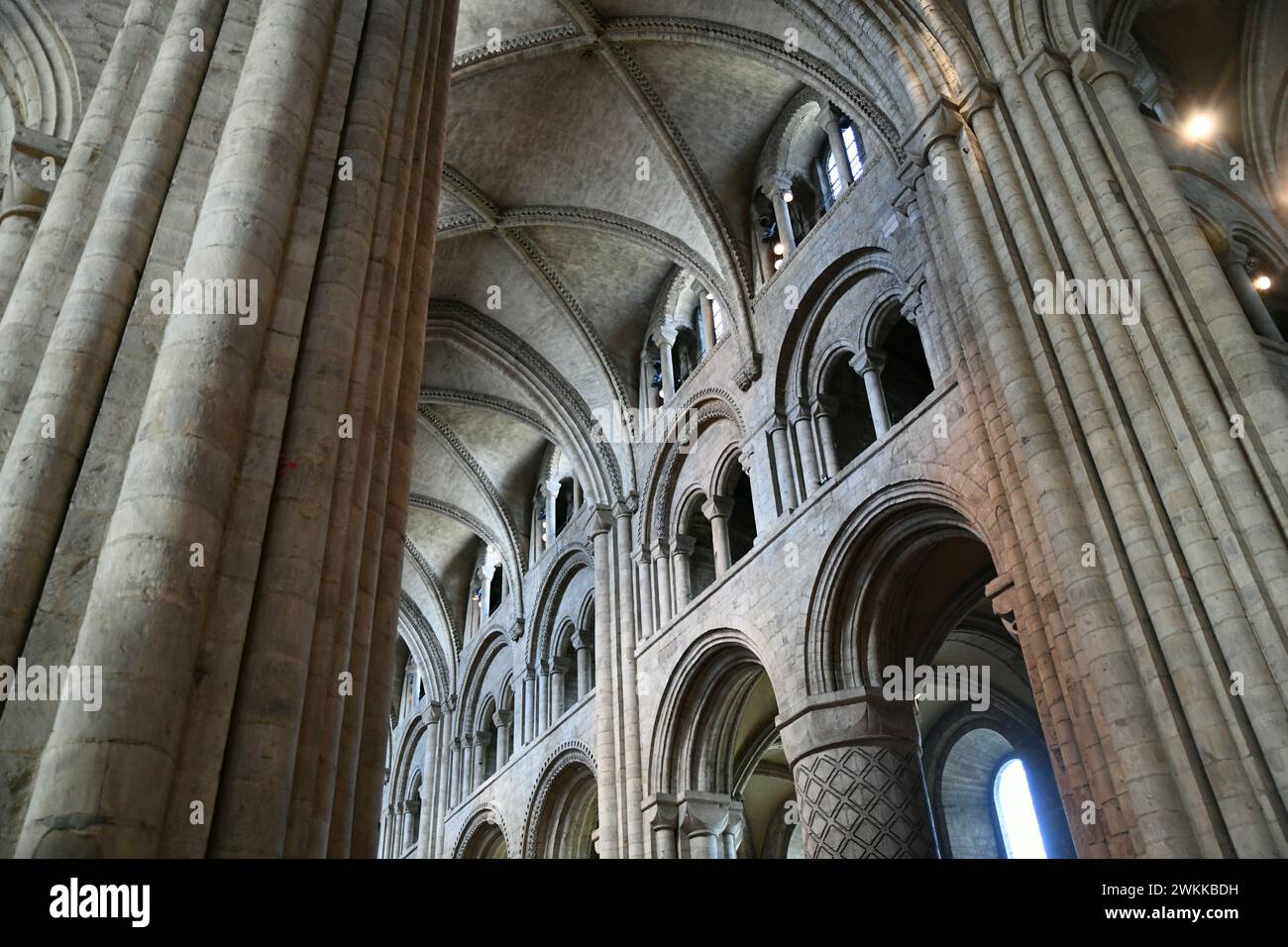 The ribbed vault of Durham Cathedral (Durham, England) rests on massive ...