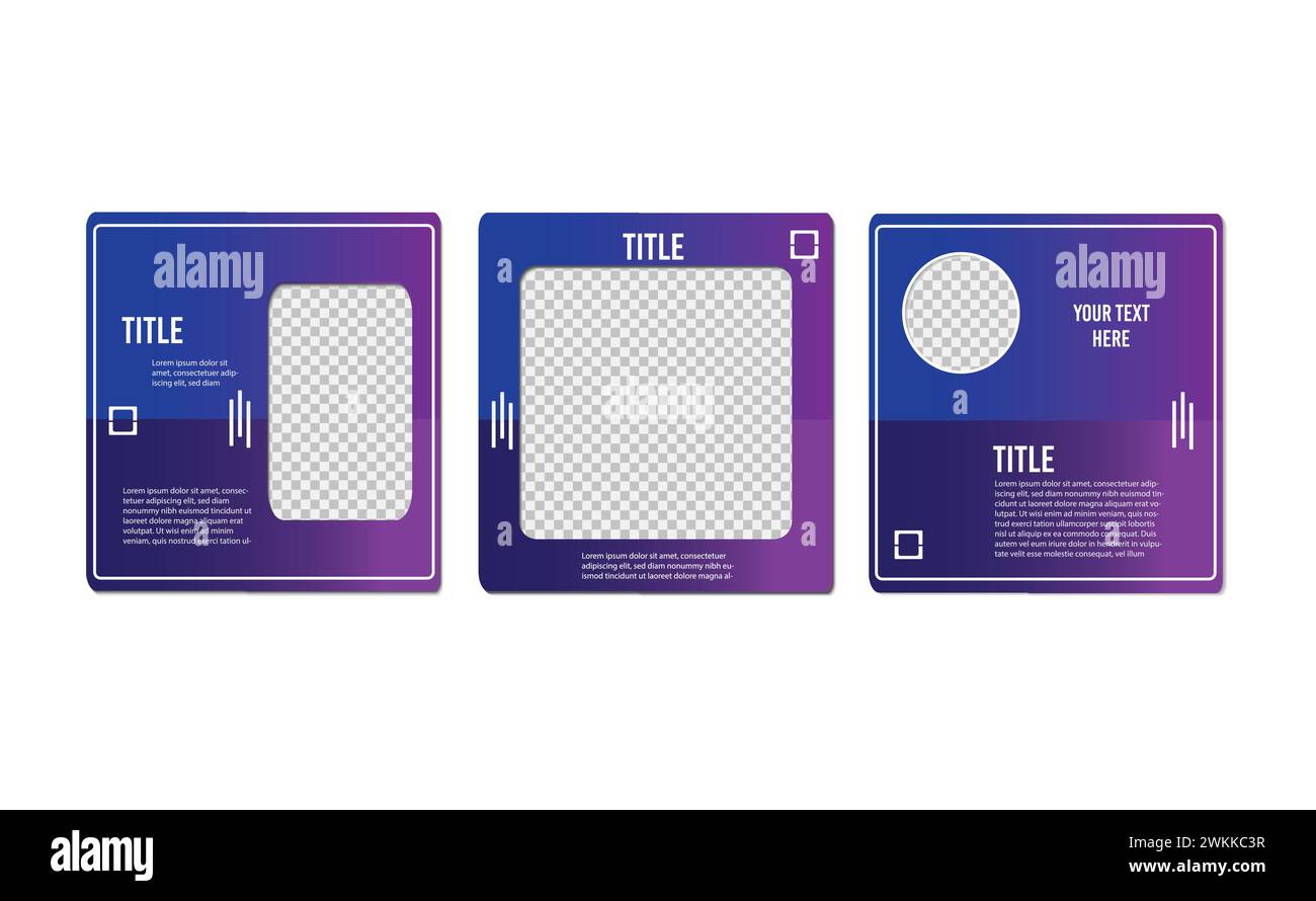 Set of business social media photo frame square template in purple ...