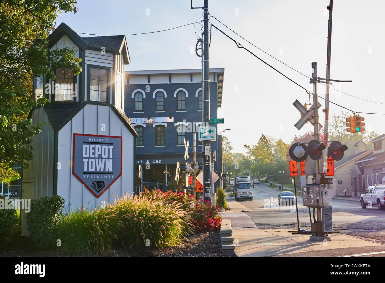 Golden Hour at Historic Depot Town Crossroad, Ypsilanti, Michigan Stock Photo - Alamy