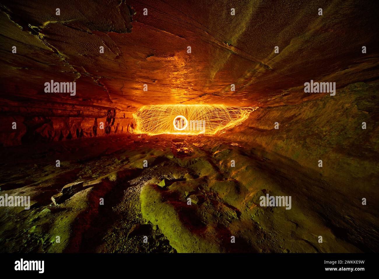 Cave Fire Spinning Light Painting at Spring Mills State Park Stock Photo - Alamy