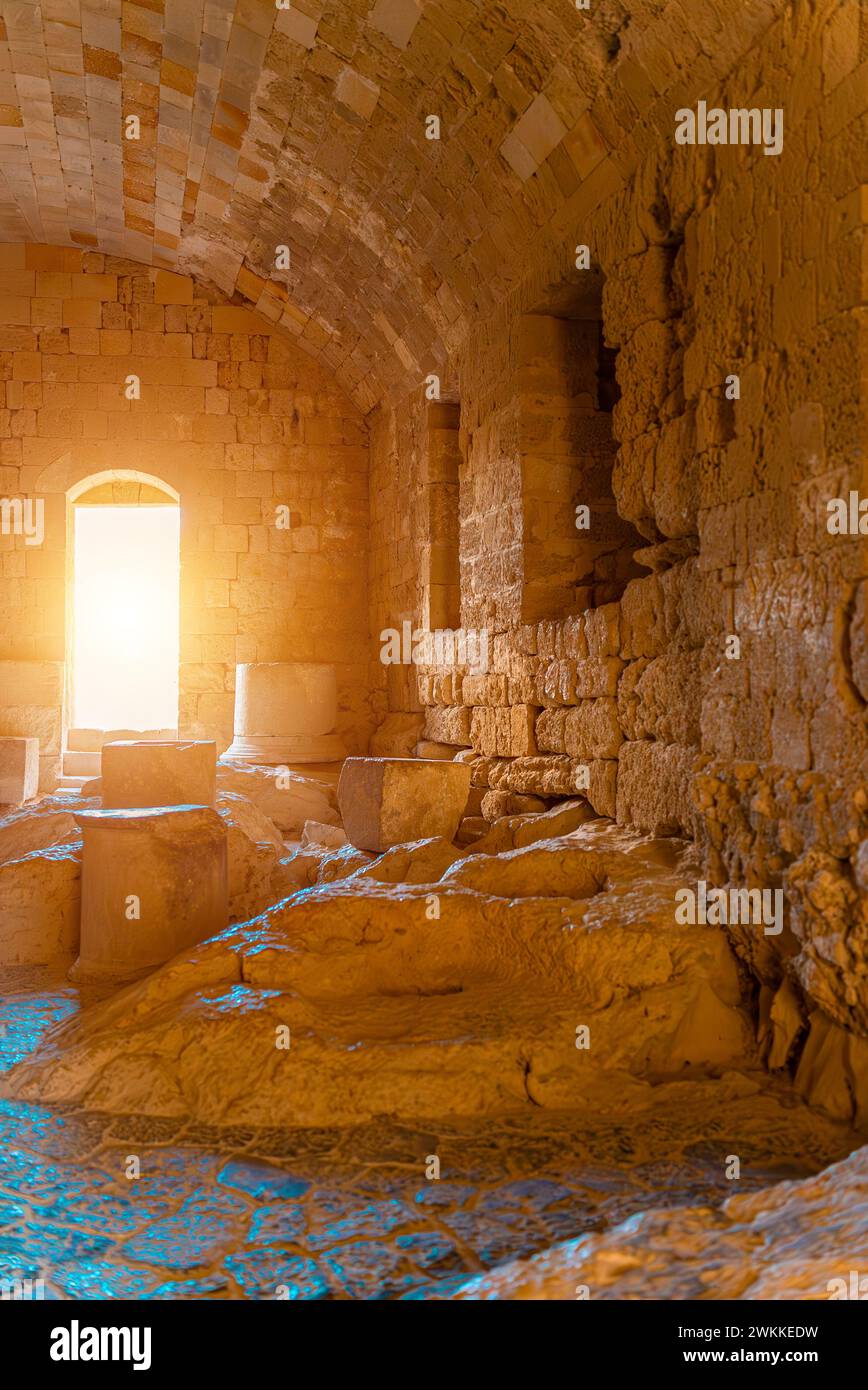Pieces of columns inside an ancient Greek temple Stock Photo - Alamy