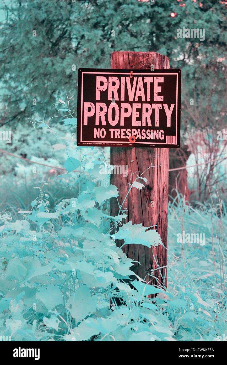 Private Property Sign Amid Teal-Tinted Forest Vegetation Stock Photo ...