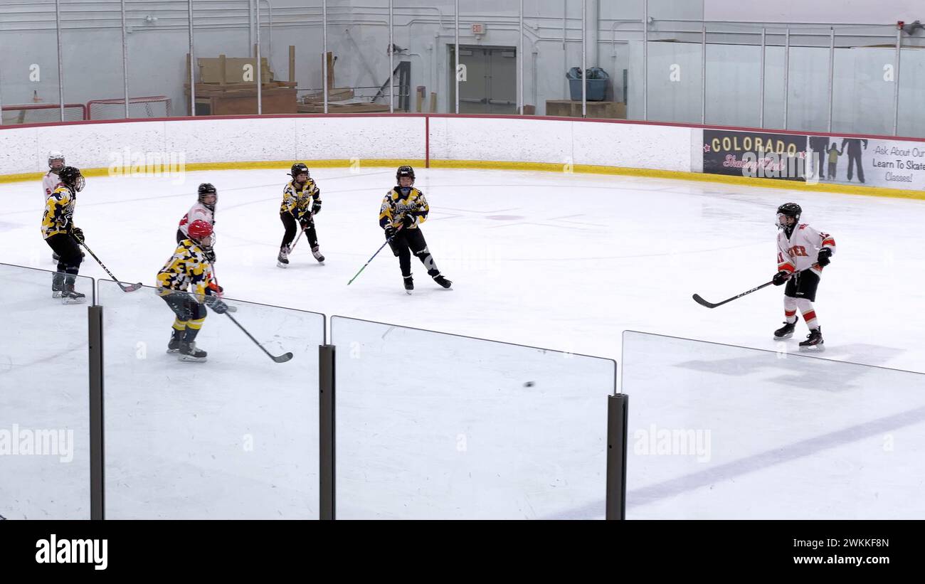 Youth Hockey Teams Competing on the Ice in an Indoor Arena Stock Photo ...