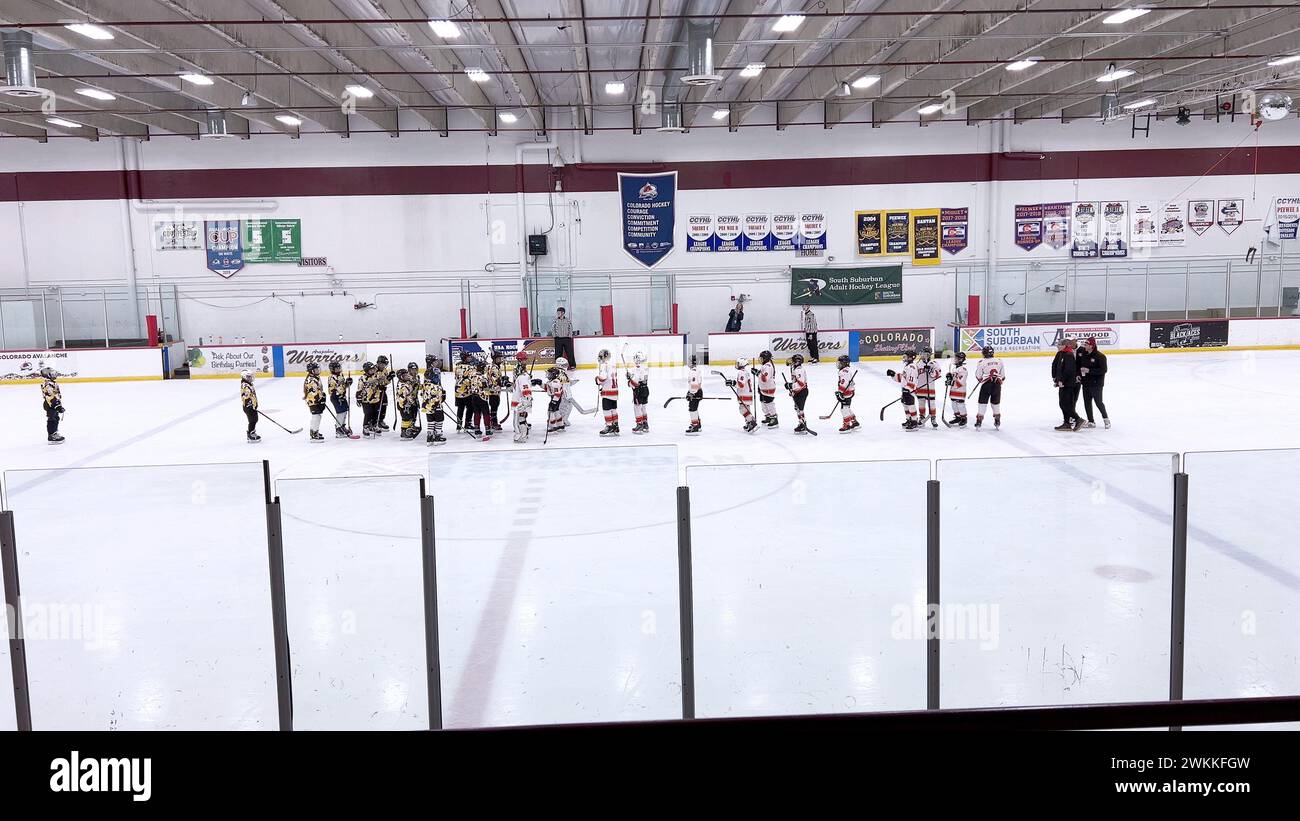 Youth Hockey Teams Competing on the Ice in an Indoor Arena Stock Photo ...