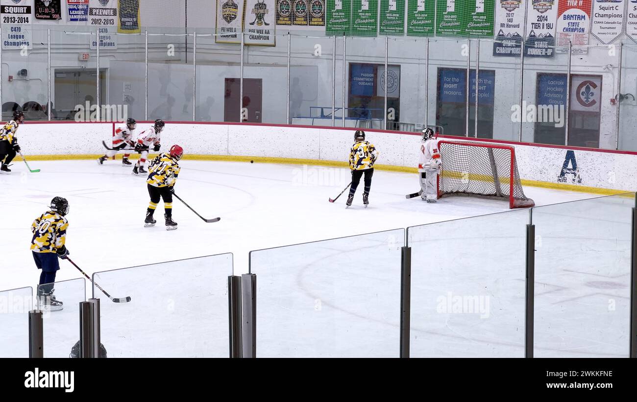 Youth Hockey Teams Competing on the Ice in an Indoor Arena Stock Photo ...