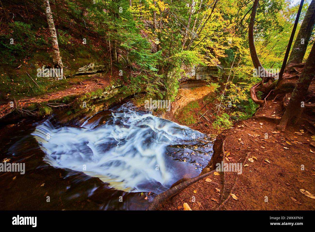 Autumn Stream in Michigan Forest with Cascading Waterfall Stock Photo ...