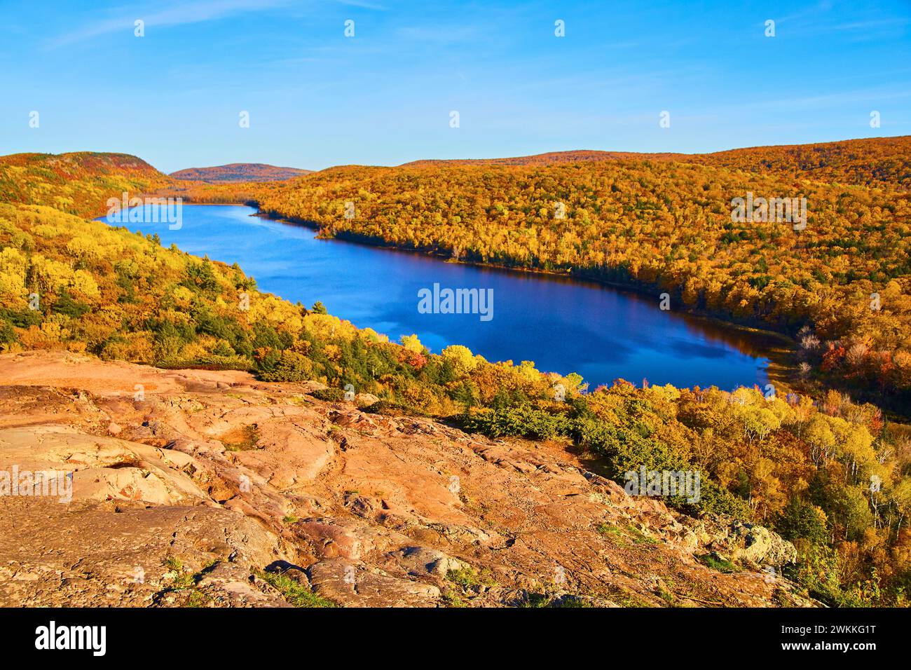 Autumn Splendor at Lake in the Clouds, Elevated View Fall Foliage and ...