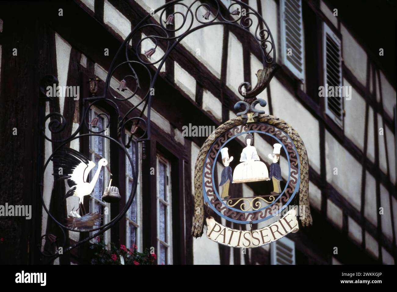 Coats of arms of guilds, historical facades, Alsace, France Stock Photo ...
