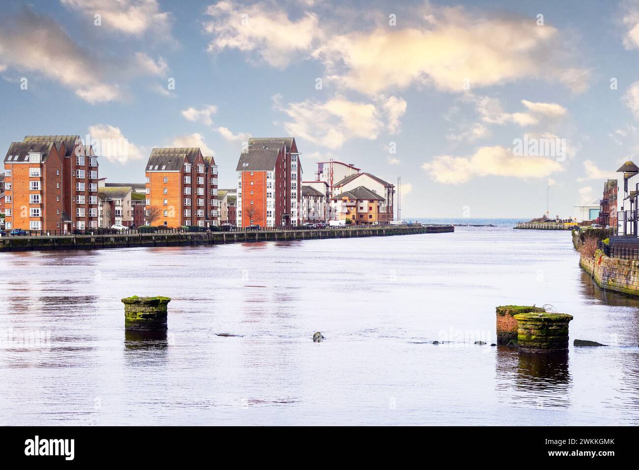 Apartments overlooking the River Ayr, at Ayr harbour, with a view west ...