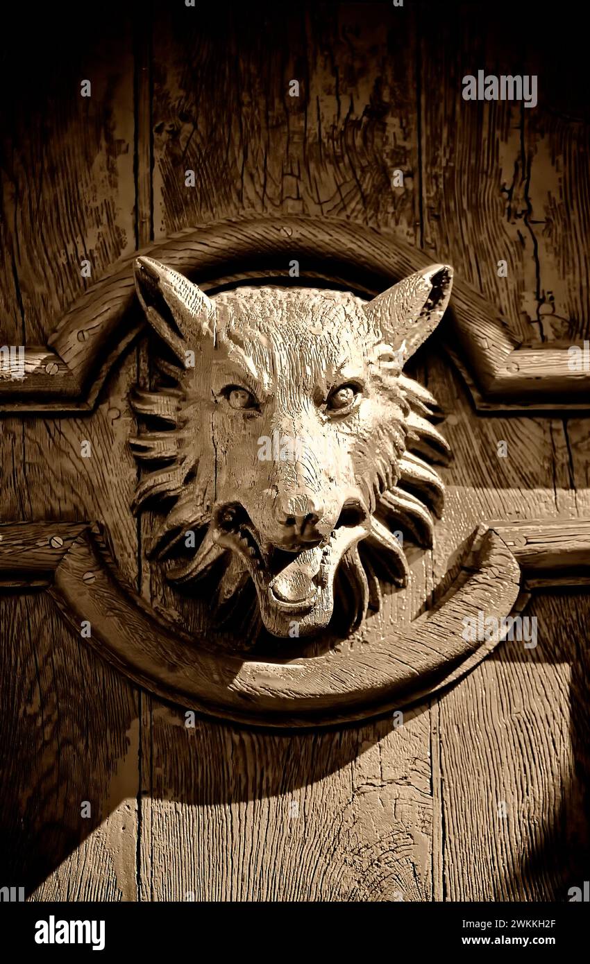 Door with a wolf head, castle in Burgundy, France Stock Photo - Alamy