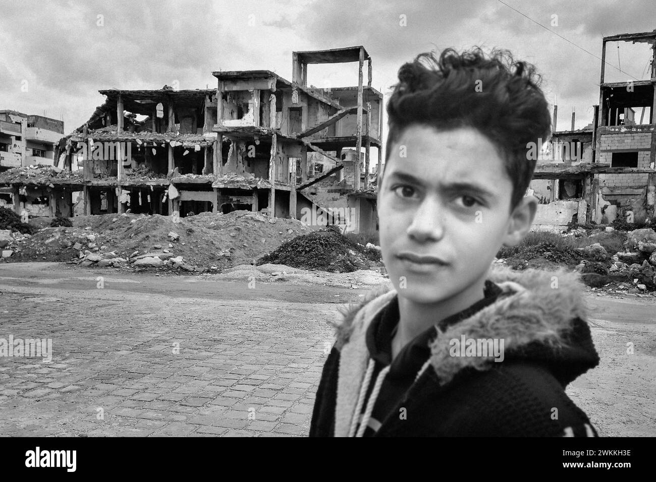 Destroyed buildings in town Black and White Stock Photos & Images - Alamy