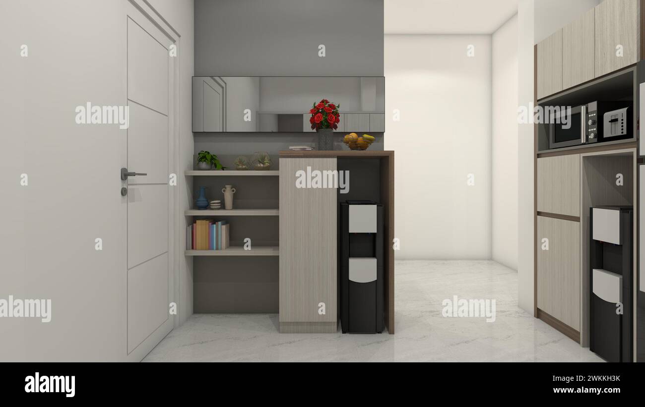 Minimalist Water Dispenser Cabinet with Shelving Rack and Mirror Panel ...