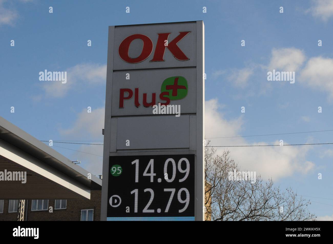 Copenhagen, Denmark /21 February 2024/. OK petrol station in danish ...