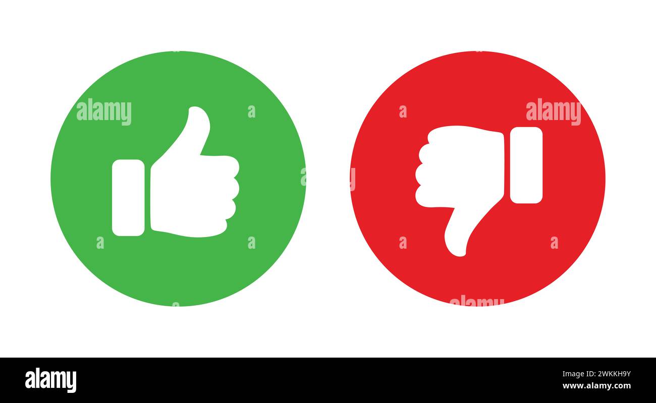 Like and dislike symbol set in green and red circle. Thumbs up and down ...