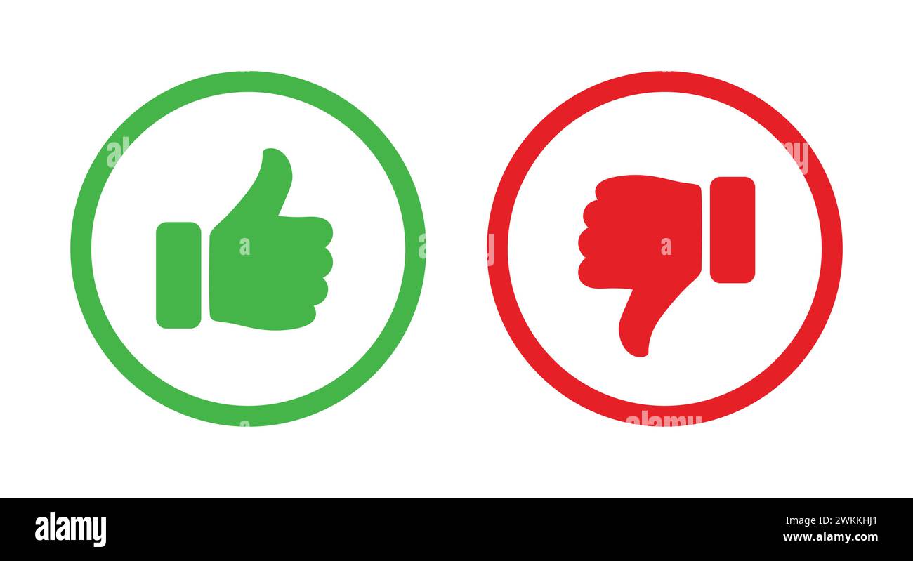 Like and dislike symbol icon set in green and red circle. Thumbs up and ...
