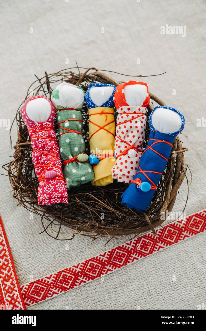 Handmade Motanka Dolls in a Nest for Good Luck. colorful handmade ...