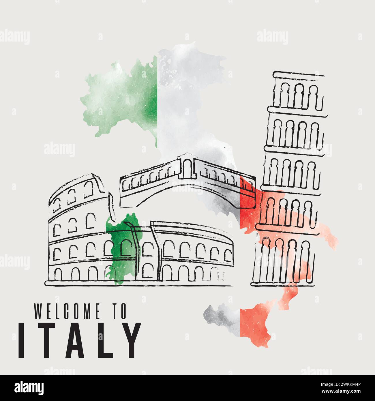 Group of italian famous landmark Italy travel postcard Vector Stock ...