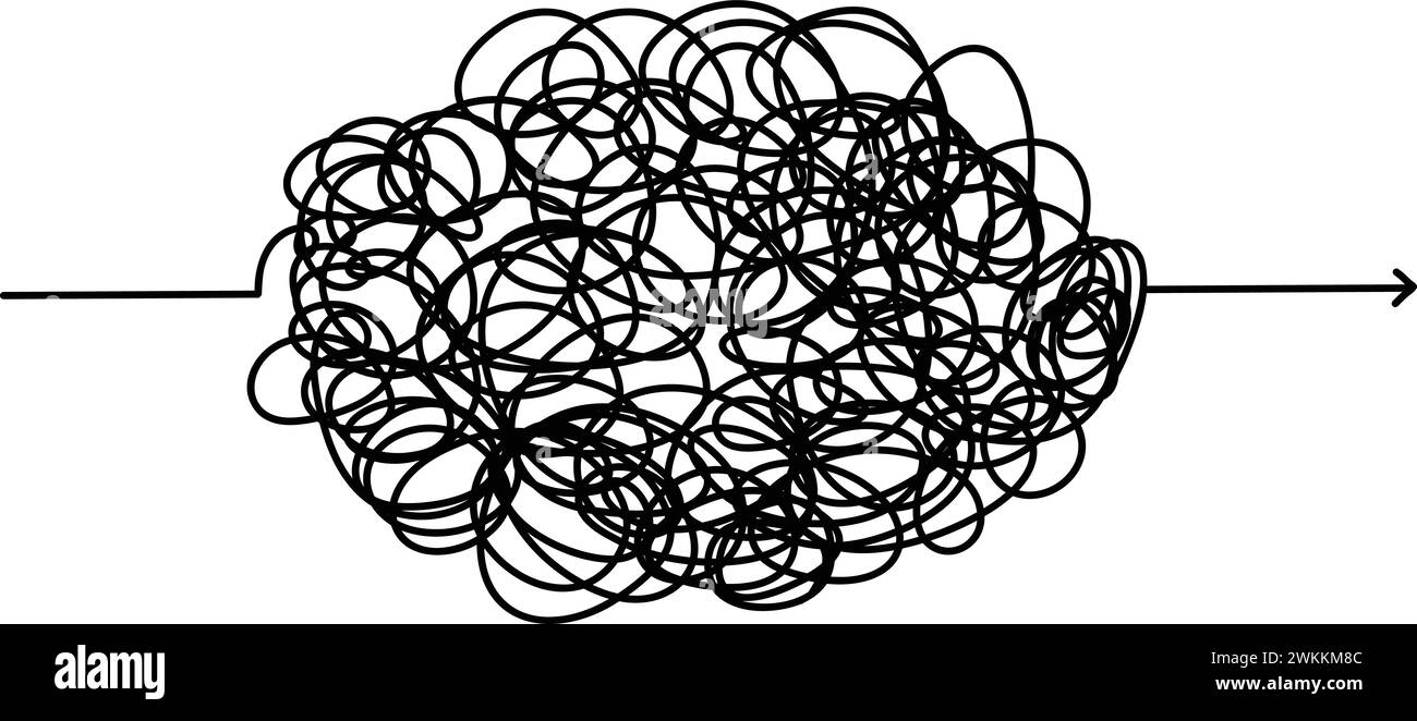 Chaotic line arrow. Doodle chaos simple drawn symbol, confused messy ...