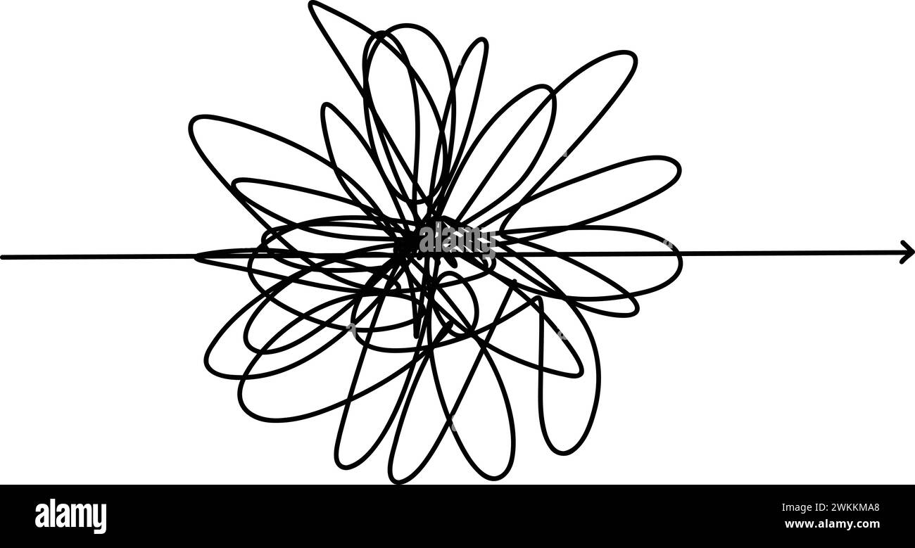 Chaotic line arrow. Doodle chaos simple drawn symbol, confused messy ...
