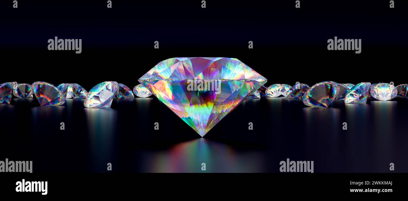 Brilliant diamond stands out among gems against a dark background with ...