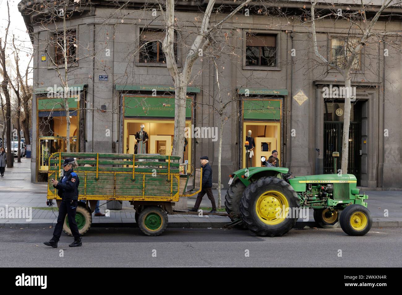 MADRID, SPAIN - FEBRUARY 21: a tractor is fined by the police during ...
