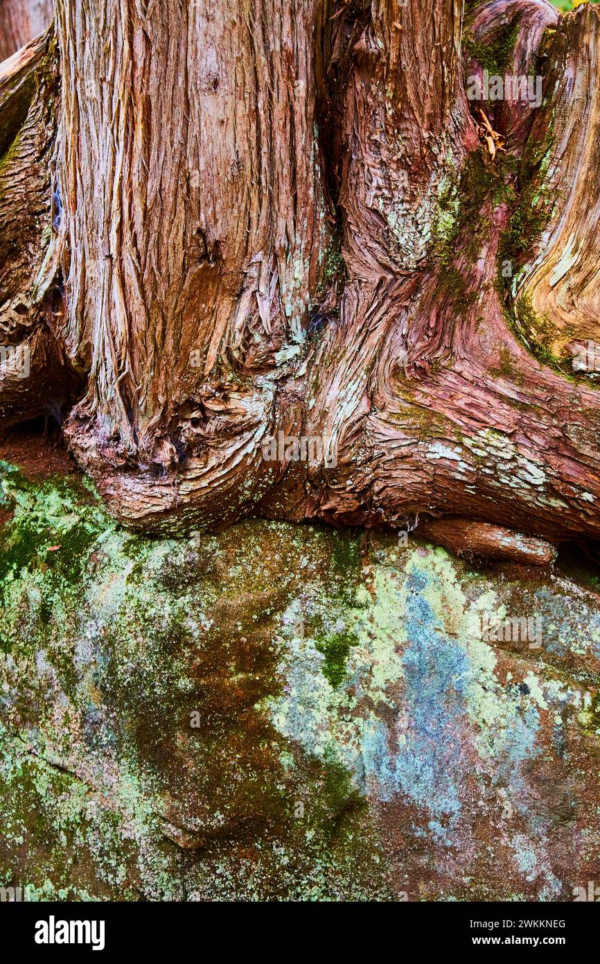 Tree Bark Texture and Moss-Covered Rock Close-Up Stock Photo - Alamy