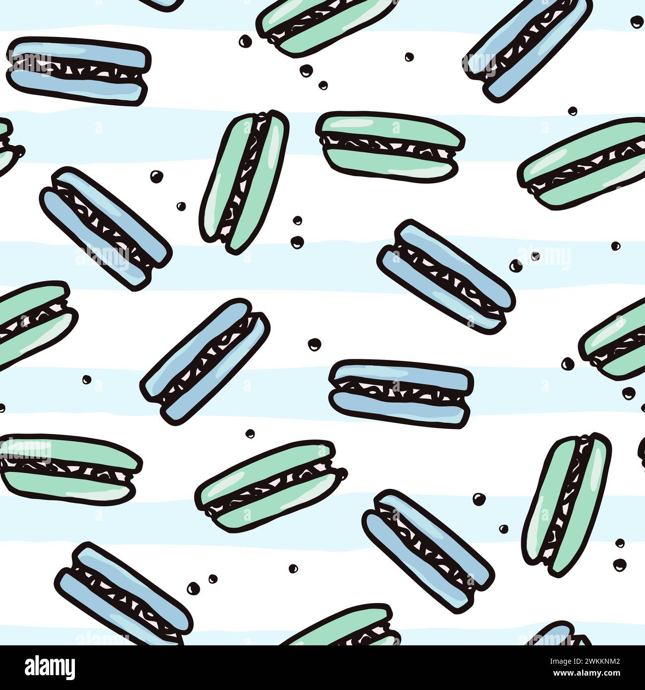 Macaroon seamless pattern with sweet desert food. Hand drawn colorful ...