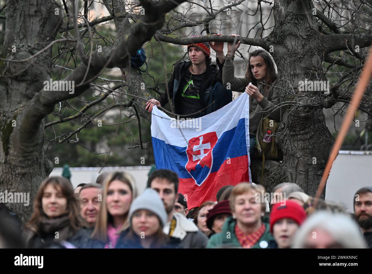Bratislava, Slovakia. 21st Feb, 2024. People gathered on the Freedom ...
