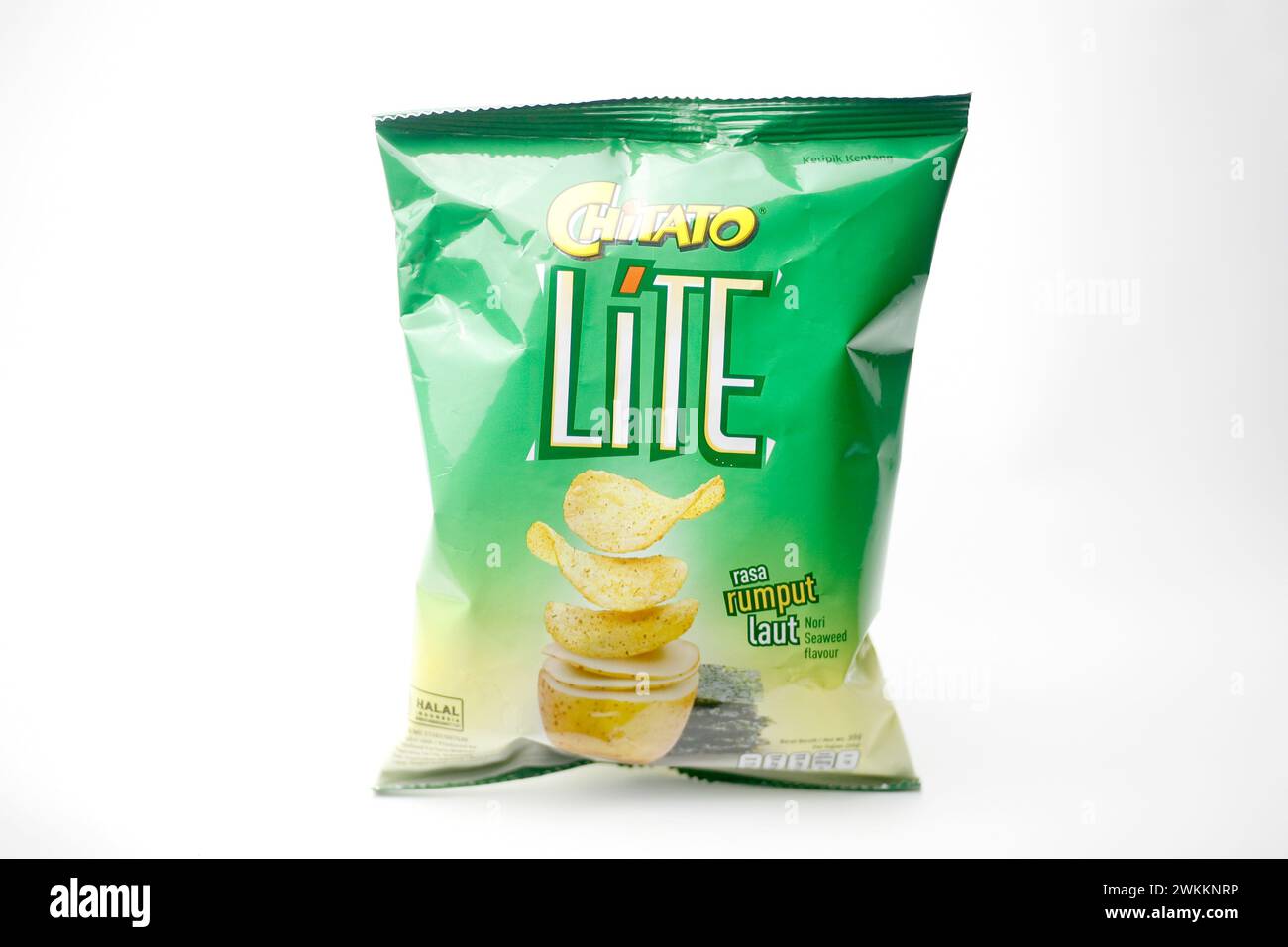 Close up a pack of Chitato Lite Potato Chips with Nori Seaweed Flavour ...
