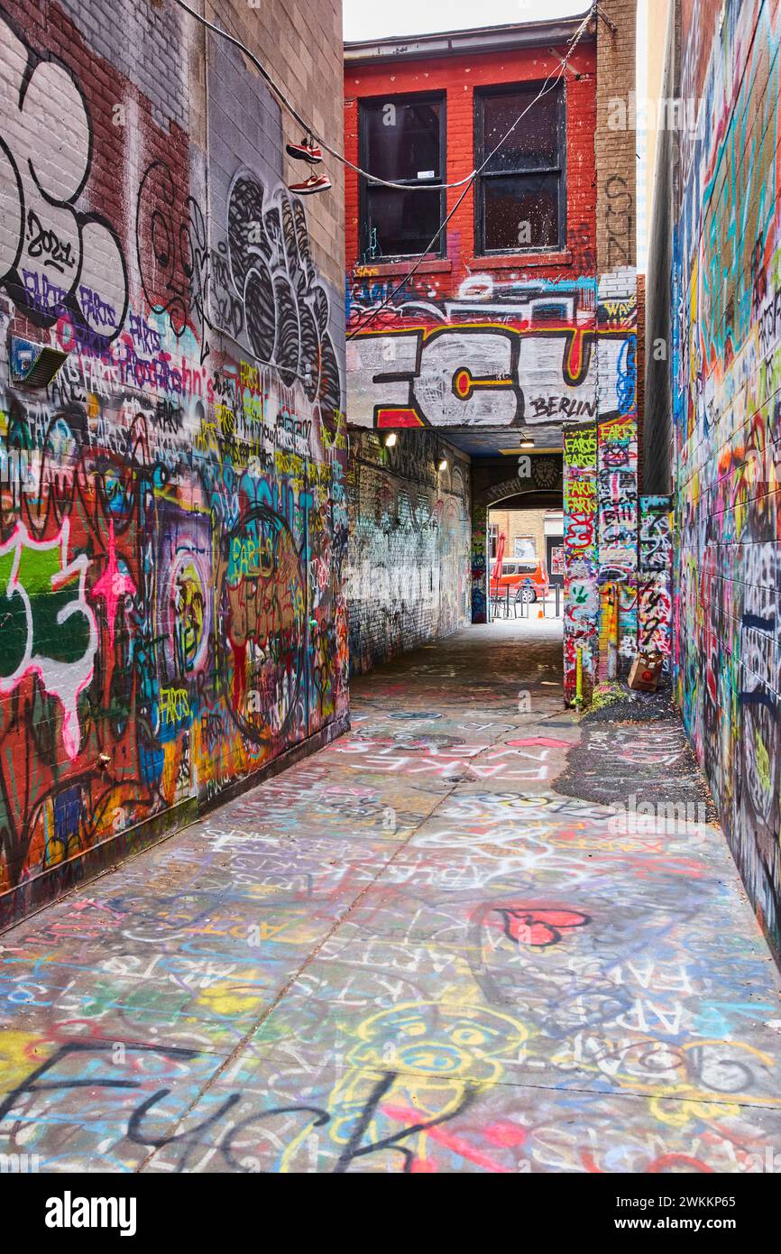 Colorful Graffiti Alley in Urban Michigan, Eye-level View Stock Photo ...