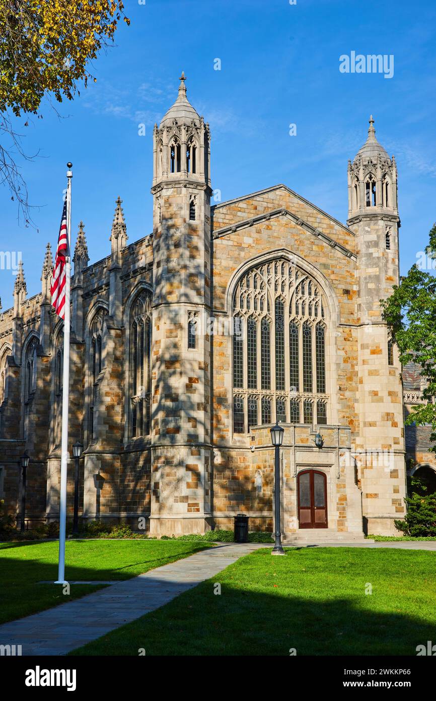 Gothic Church Architecture with American Flag, University of Michigan ...